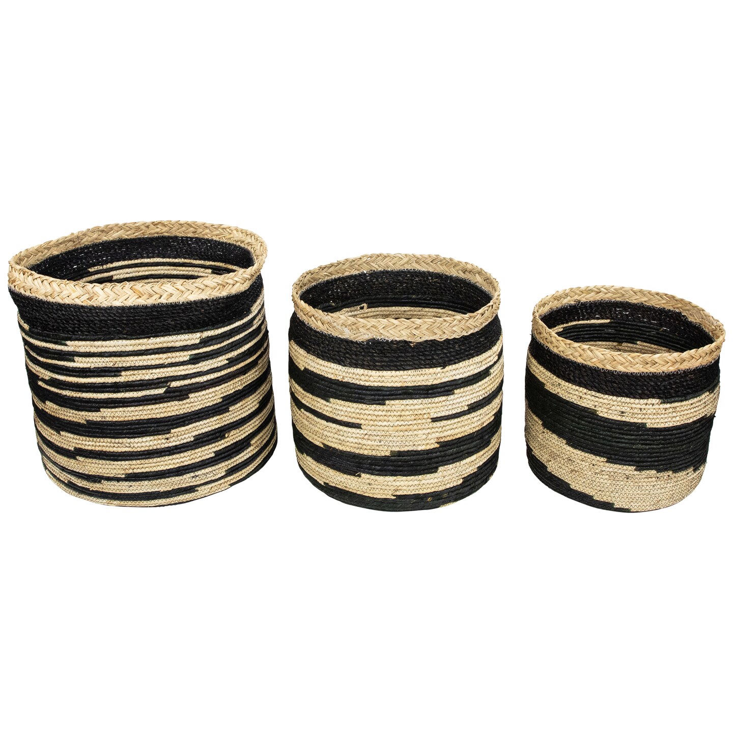 Northlight Set of 3 Black and Beige Zig Zag Sew Seagrass Storage ... Northlight Set of 3 Black and Beige Zig Zag Sew Seagrass Storage ...