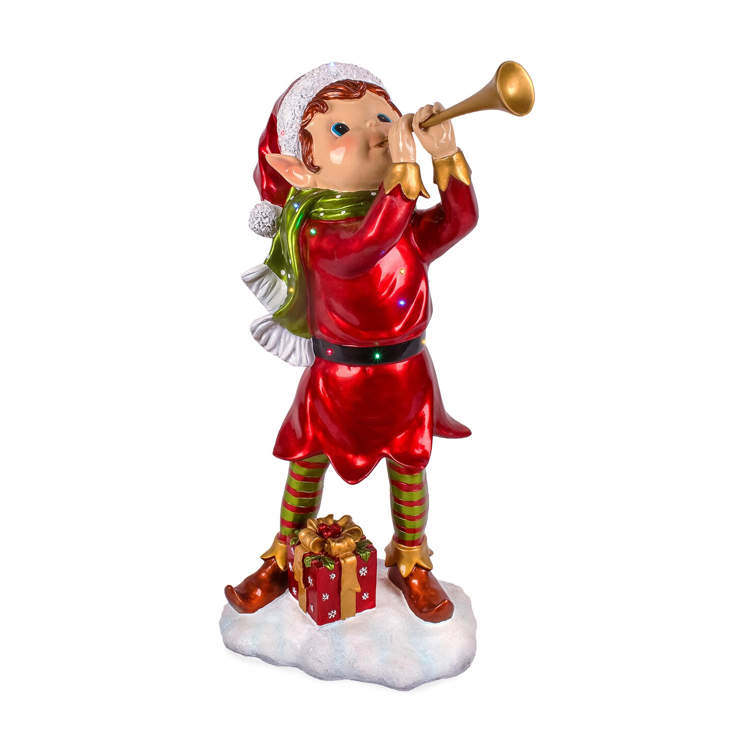National Tree Company 37" Horn Blowing Pixie Elf with Multicolor Lights ...