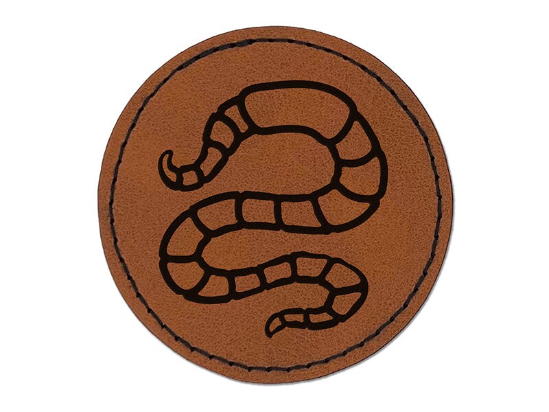 Wiggling Worm Earthworm Round Iron-On Engraved Faux Leather Patch ...