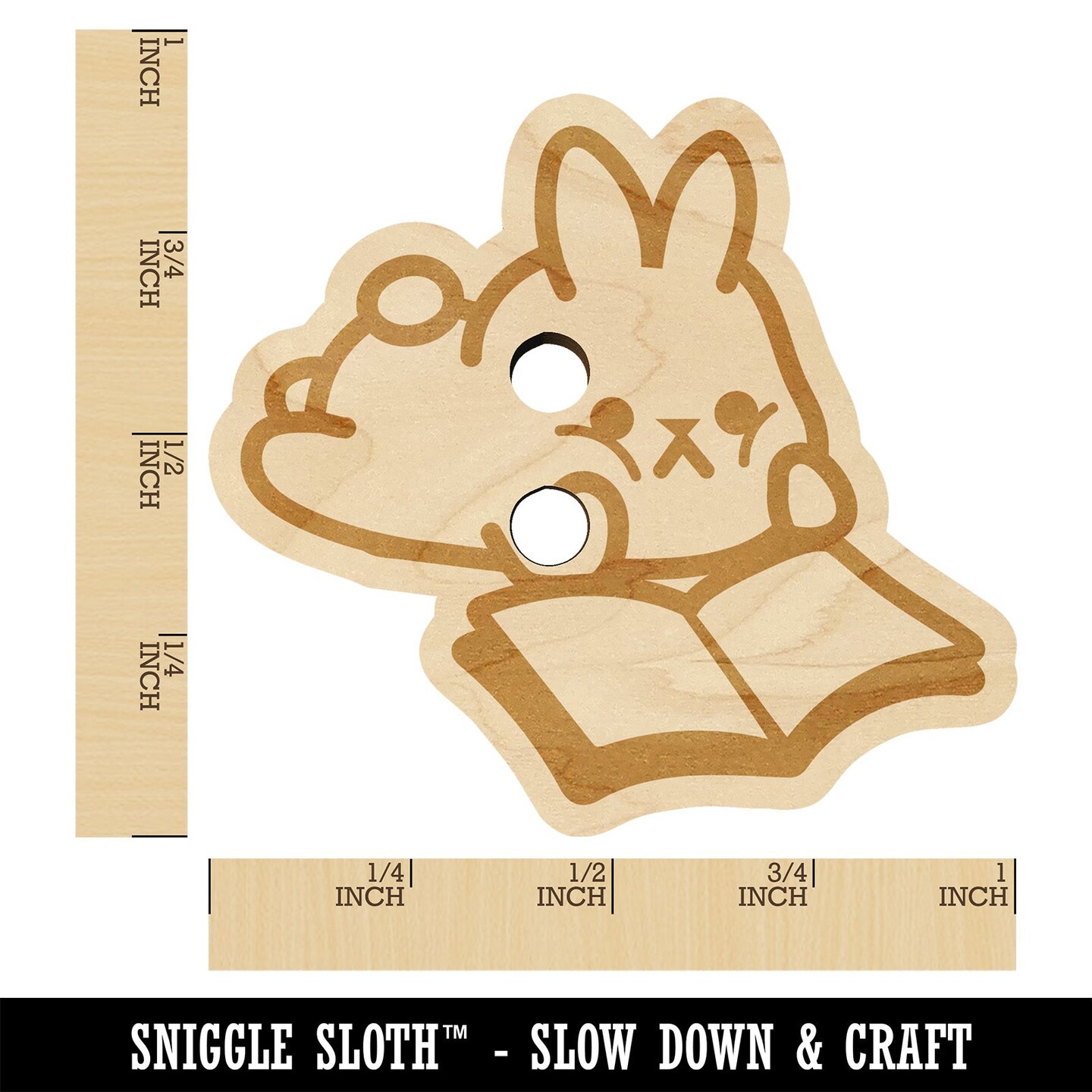 Cute Kawaii Bunny Rabbit Reading Studying for School Wood Buttons for ...