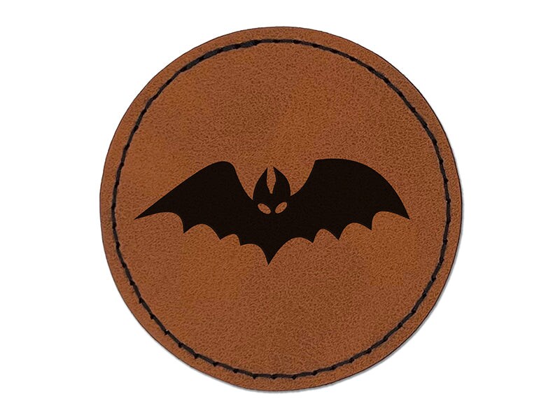 Bat Halloween Round Iron-On Engraved Faux Leather Patch Applique - 2.5 ...