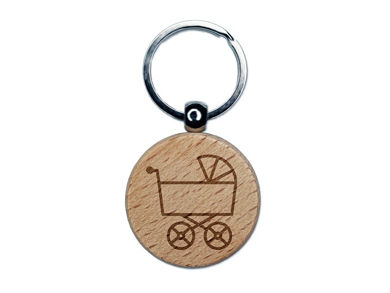 Baby Carriage Pram Stroller Engraved Wood Round Keychain Tag Charm ...