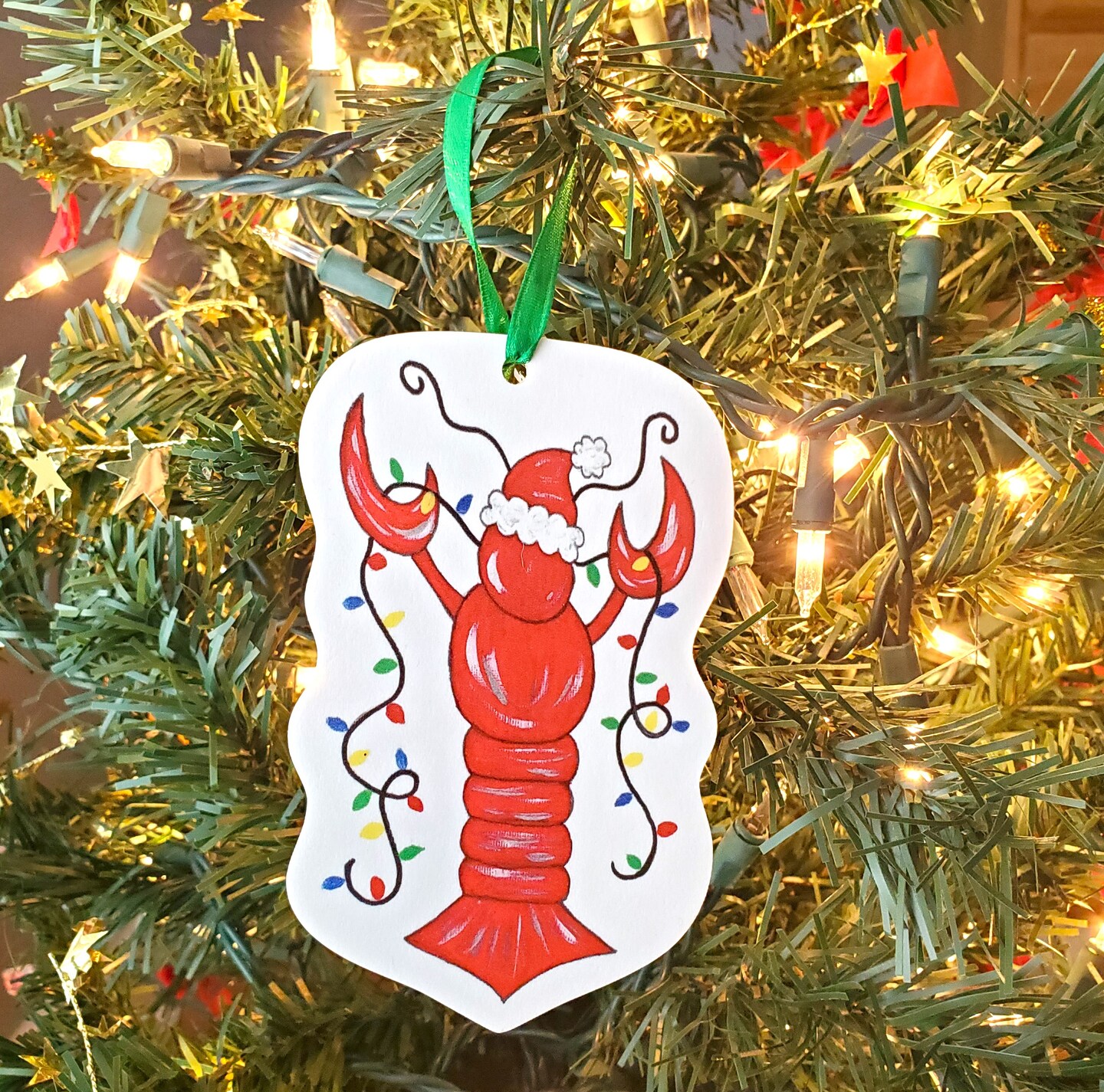 New Orleans Christmas Ornament Santa Crawfish Hanging Lights Made From ...