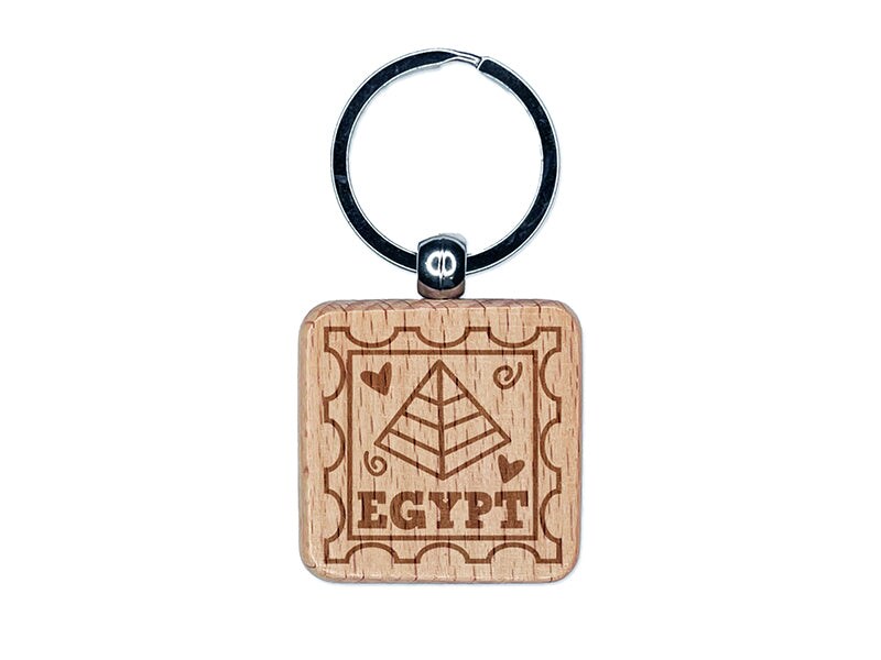 Egypt Pyramid Passport Travel Engraved Wood Square Keychain Tag Charm ...