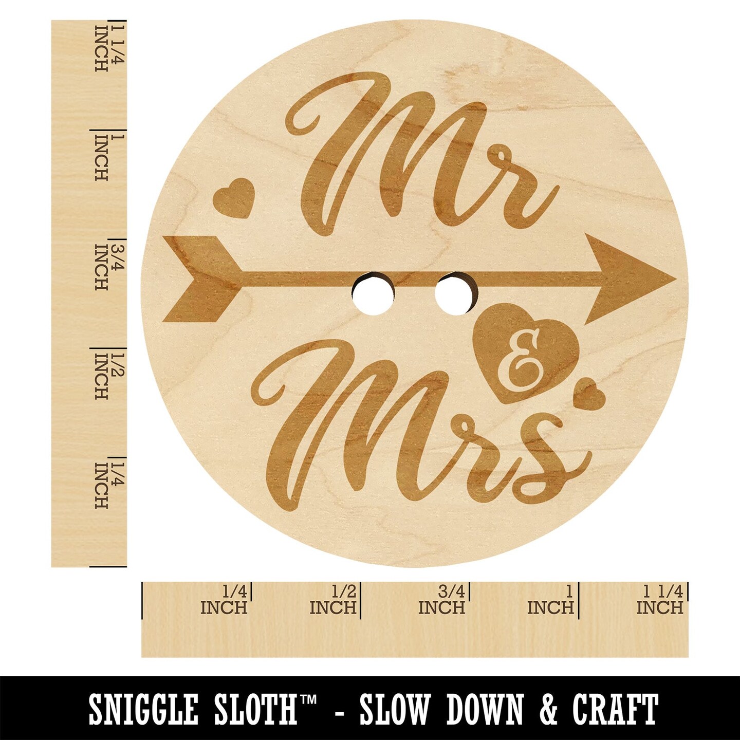 Mr and Mrs Heart and Arrow Wedding Wood Buttons for Sewing Knitting ...
