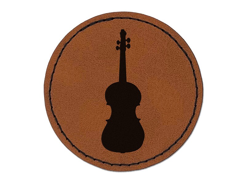 Violin Music Instrument Silhouette Round Iron-On Engraved Faux Leather ...