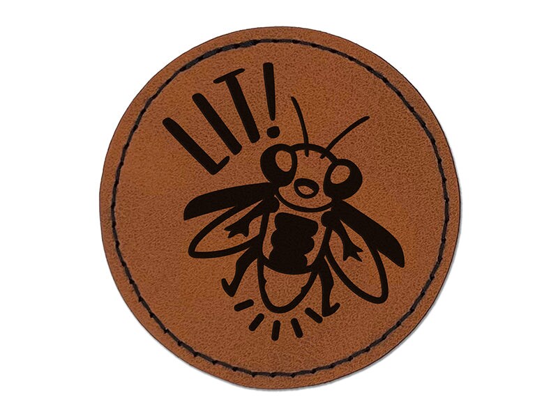Lit Cute Firefly Insect Round Iron-On Engraved Faux Leather Patch ...