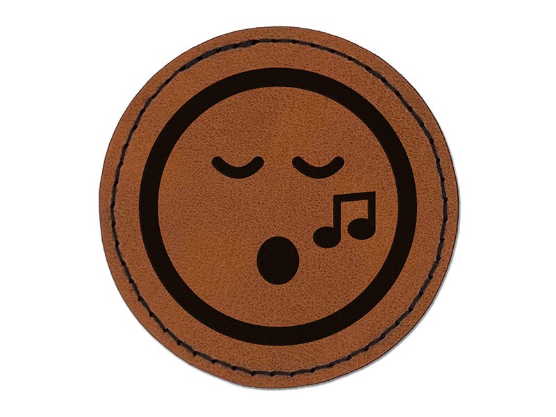 Singing Face Music Emoticon Round Iron-On Engraved Faux Leather Patch ...