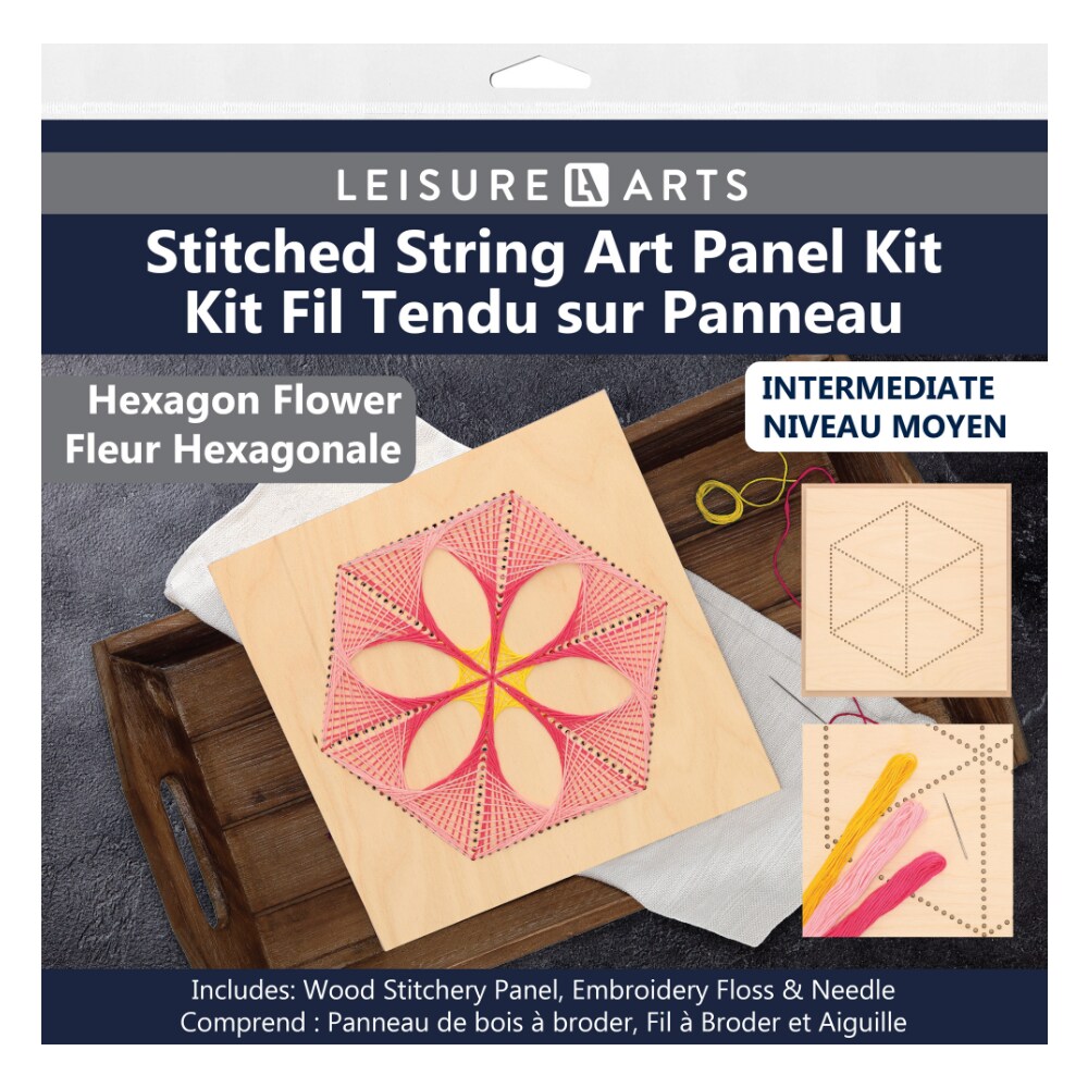Wood Stitched String Art Kit with Hexagon Flower, wooden stitchery kits ...