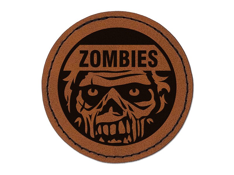 Zombies Scary Undead Face Round Iron-On Engraved Faux Leather Patch ...