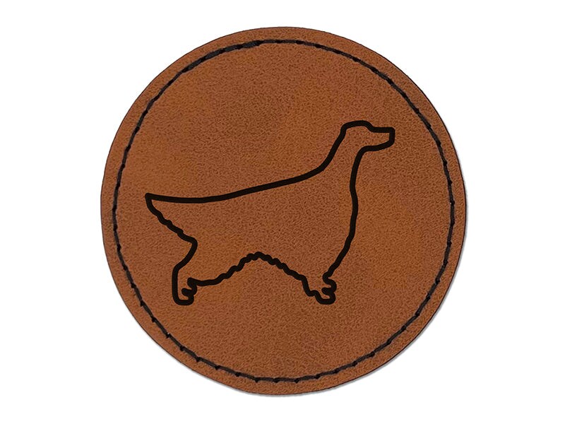 Irish Setter Dog Outline Round Iron-On Engraved Faux Leather Patch ...