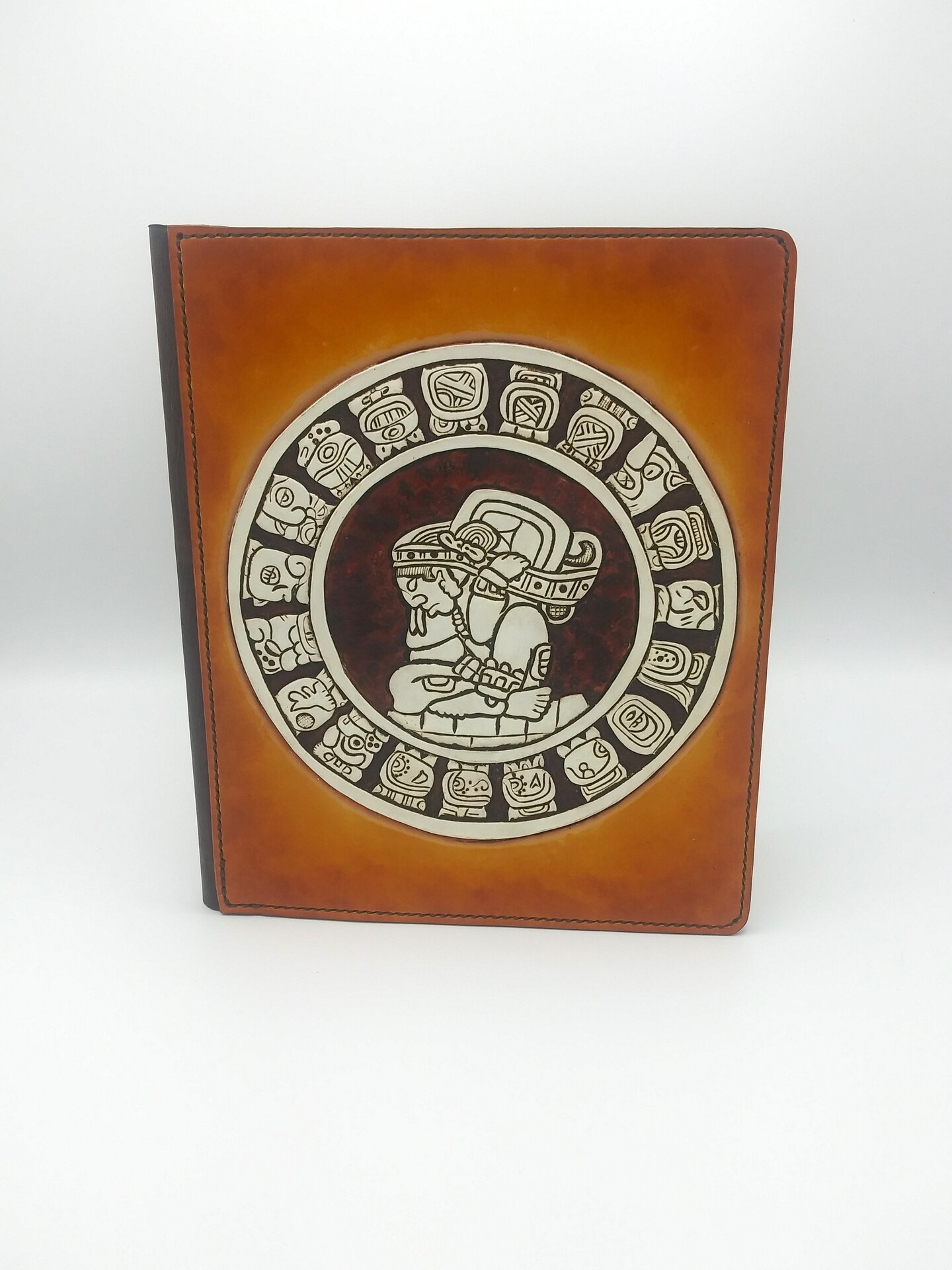 Leather notepad journal portfolio Aztec Mayan art hand tooled Ready to ...