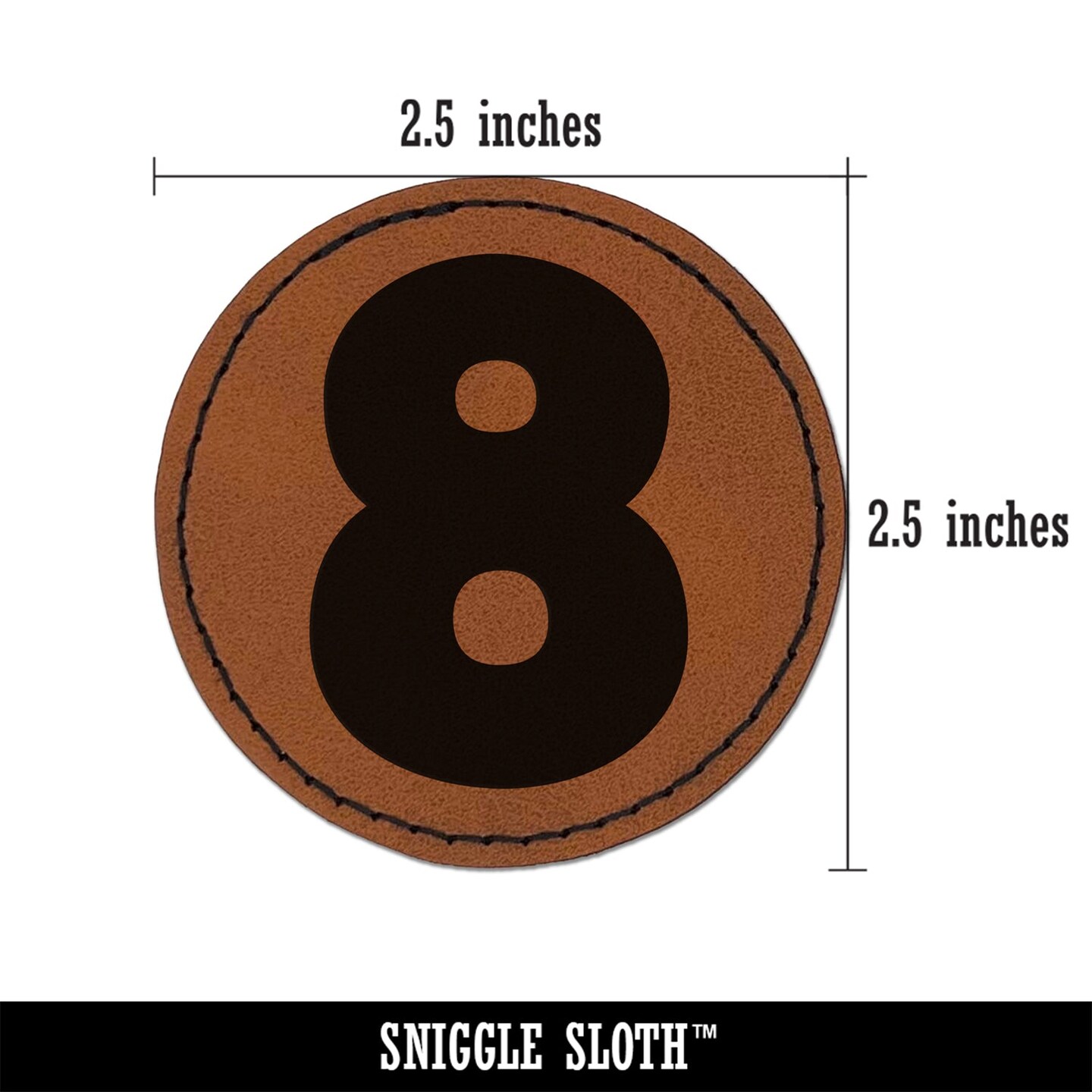 Number 8 Eight Fun Bold Font Round Iron-On Engraved Faux Leather Patch ...
