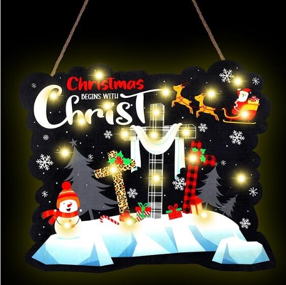 Lighted Christmas Sign Christmas LED Christ Cross Hanging Sign Jesus ...