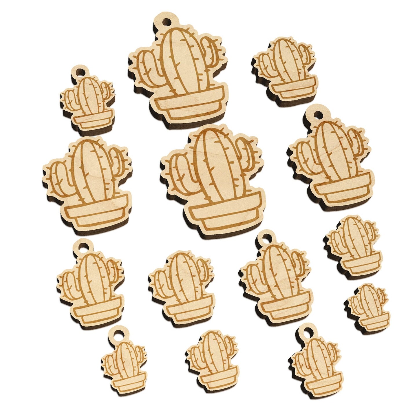 Hand Drawn Cactus Doodle Mini Wood Shape Charms Jewelry DIY Craft ...