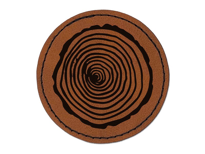 Hand Drawn Tree Rings Doodle Round Iron-On Engraved Faux Leather Patch ...