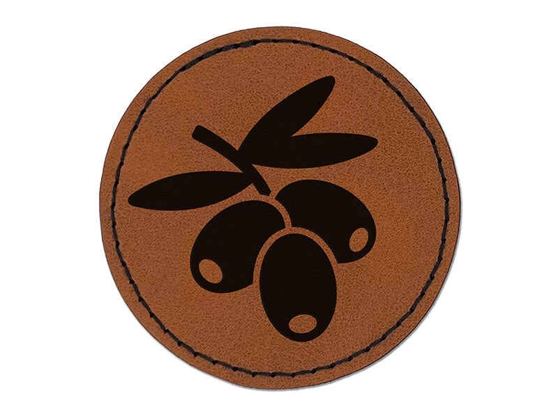 Bunch of Olives Round Iron-On Engraved Faux Leather Patch Applique - 2. ...