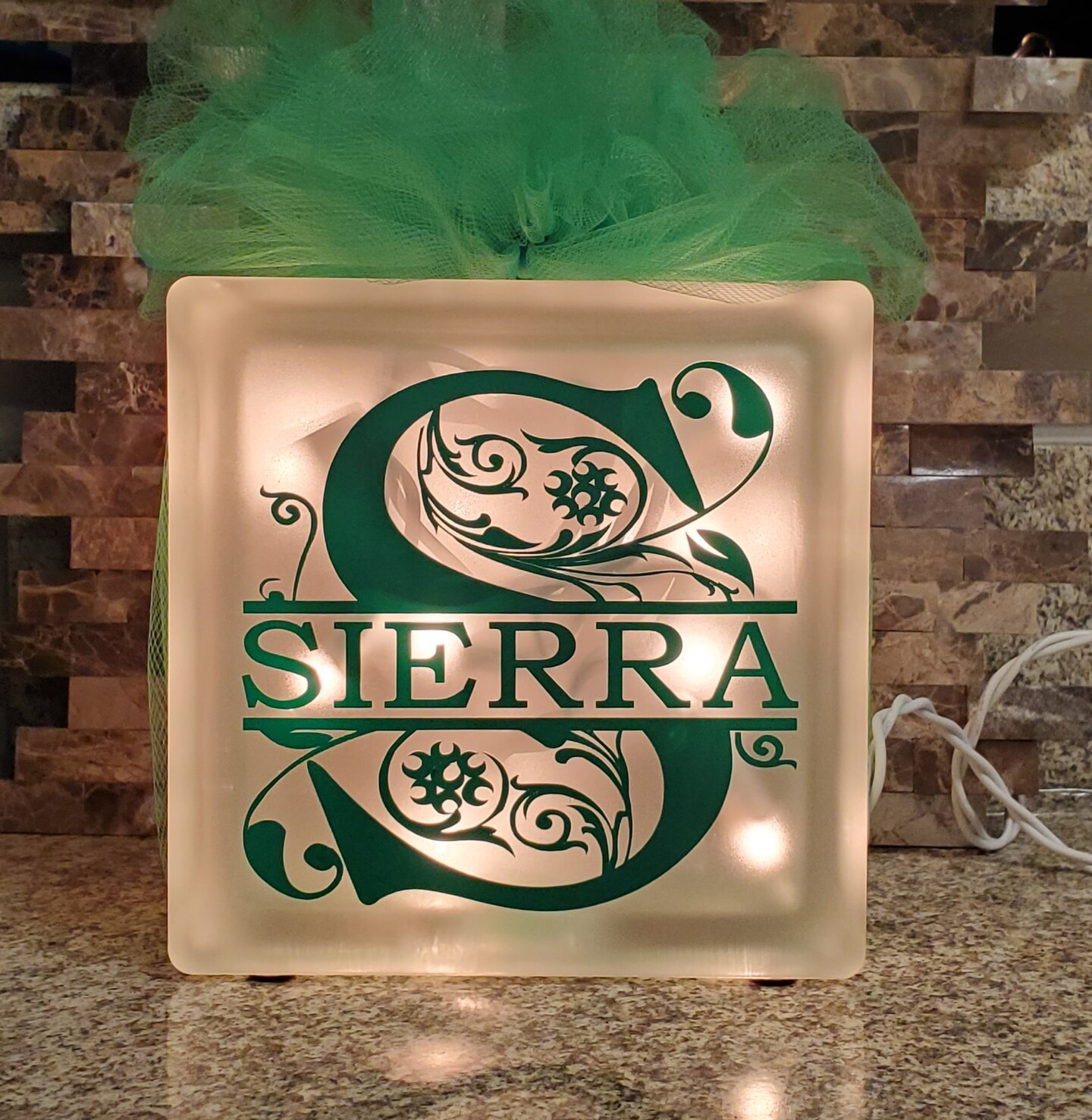 Split Monogram Glass Block | Regal Family Name Monogram | Family Name ...