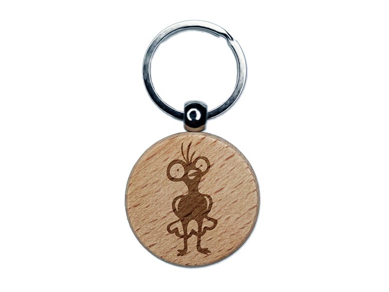 Weird Creepy Bug Eyed Bird Chicken Engraved Wood Round Keychain Tag ...
