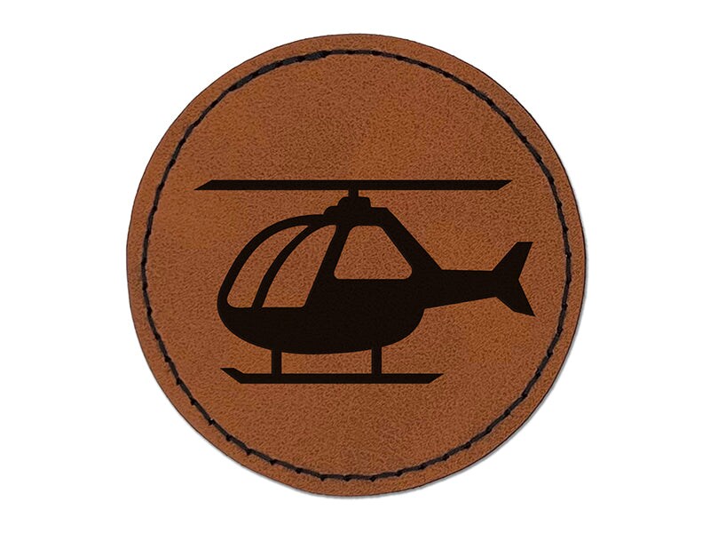 Helicopter Aircraft Chopper Round Iron-On Engraved Faux Leather Patch ...