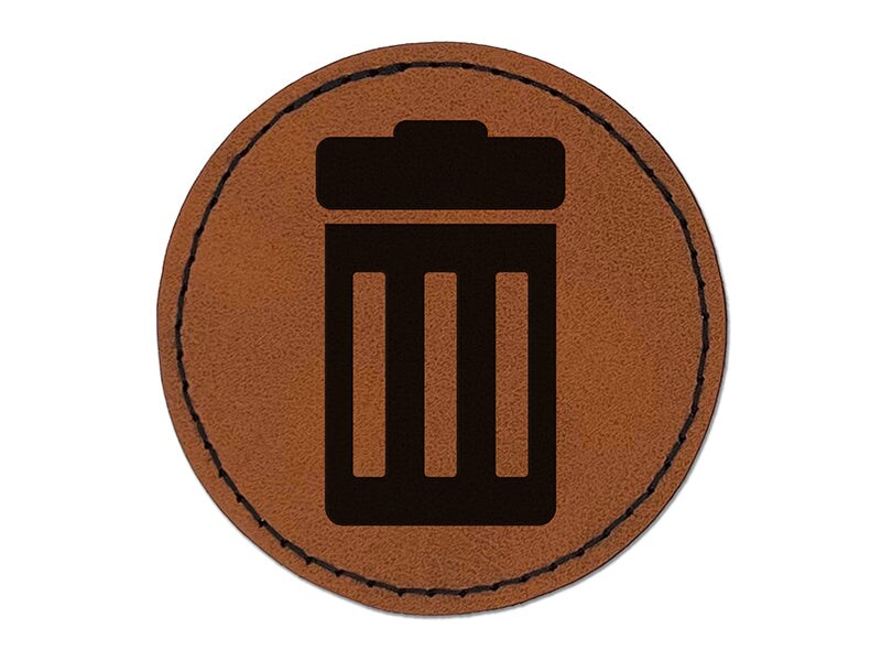 Garbage Trash Can Round Iron-On Engraved Faux Leather Patch Applique ...