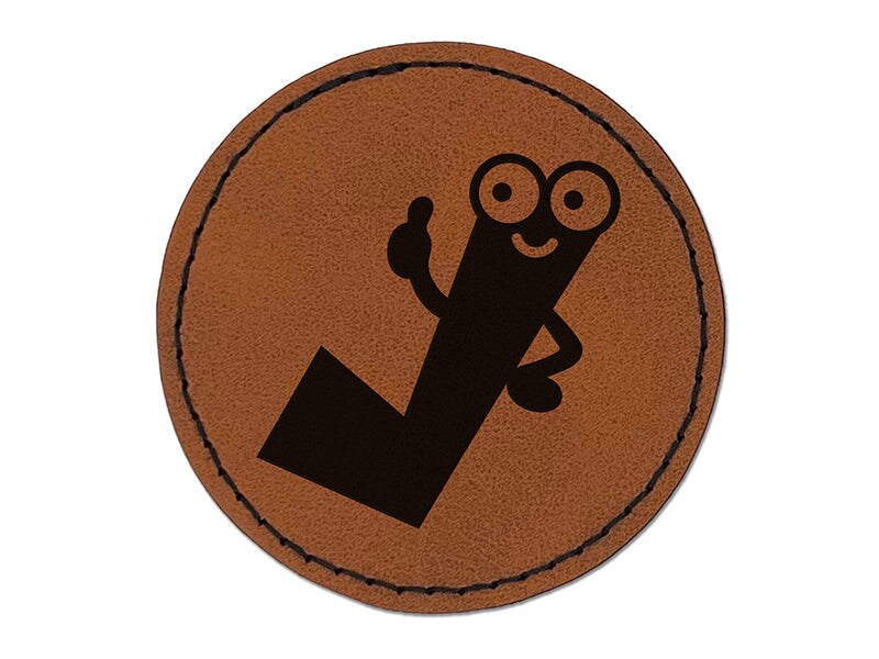 Check Mark Guy Thumbs Up Round Iron-On Engraved Faux Leather Patch ...