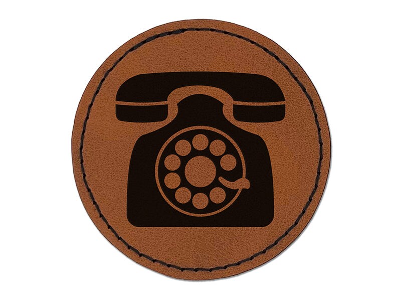 Rotary Dial Phone Round Iron-On Engraved Faux Leather Patch Applique ...