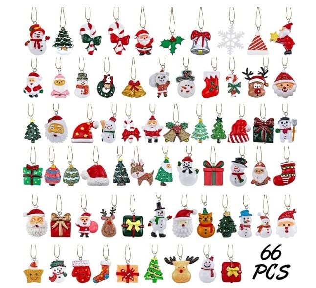 Mini Resin Miniature Ornaments, 66 Pieces Christmas Tree Tiny Christmas ...