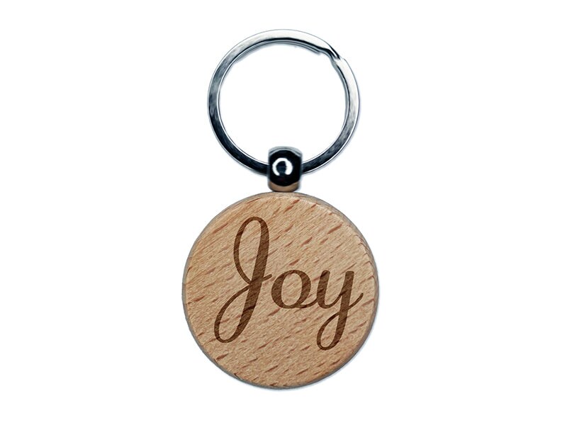 Joy Cursive Text Engraved Wood Round Keychain Tag Charm | Michaels