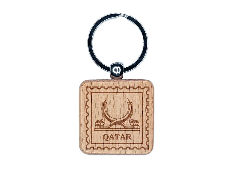 Qatar Travel Katara Towers Hotel Engraved Wood Square Keychain Tag ...