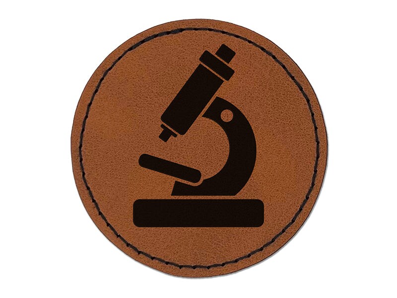 Microscope Biology Science Round Iron-On Engraved Faux Leather Patch ...