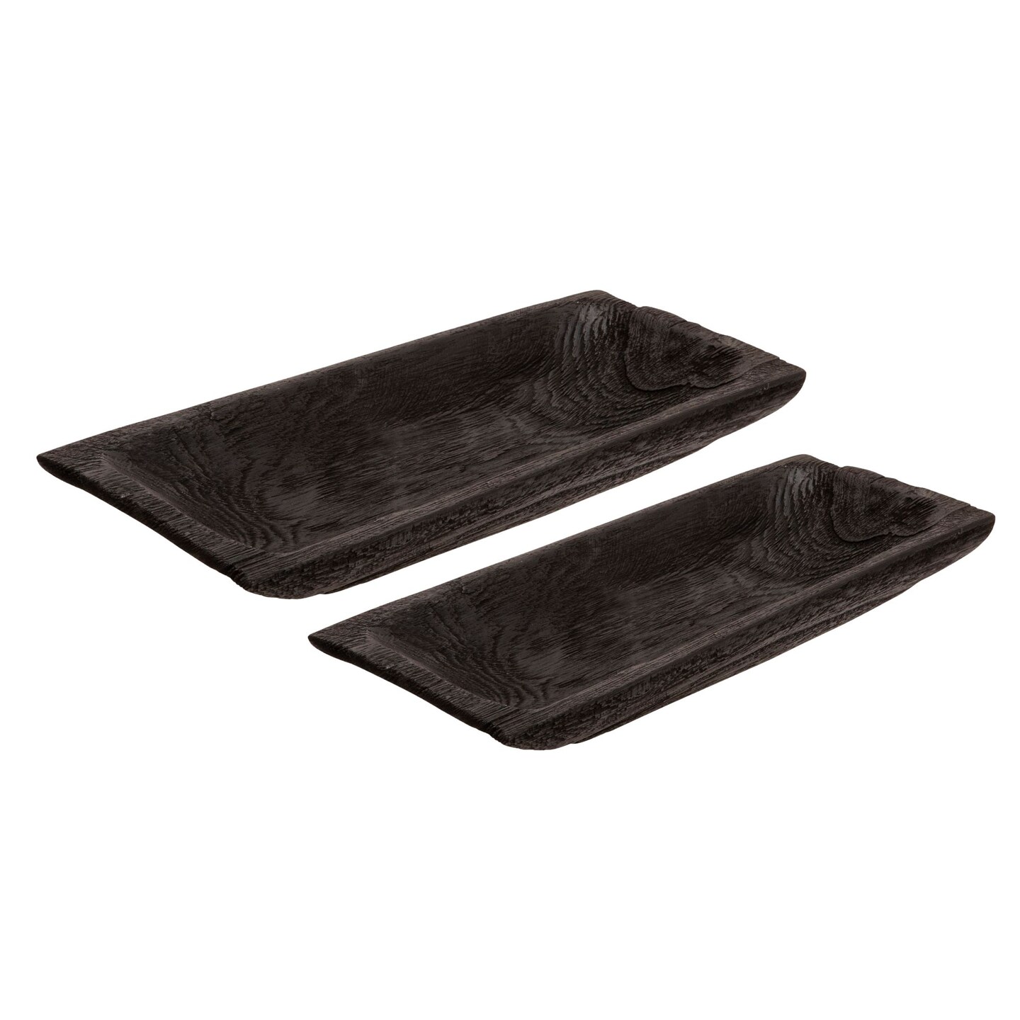 Kingston Living Set of 2 Black Distressed Rectangular Curved Trays 15 ...