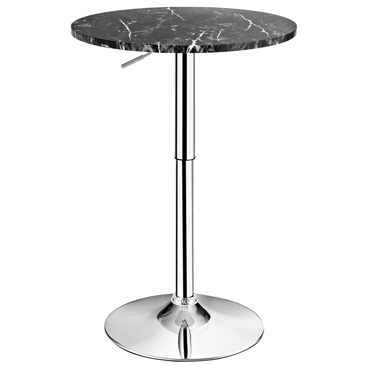 Round Pub Table Swivel Adjustable Bar Table W/ Faux Marble Top Black ...