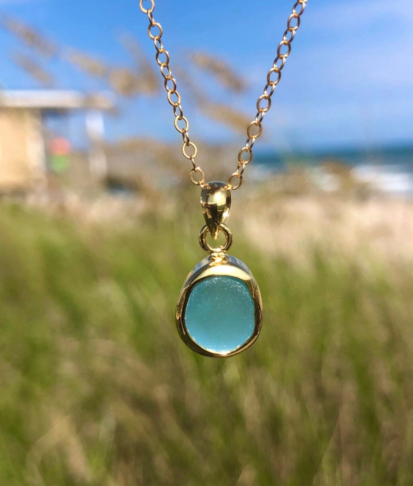 Petite Gold Sea Glass Pendant Necklace 24k Gold Plated Teal Green Beach Glass Jewelry Ocean Jewelry Birthday Gift Beach Wedding Jewelry MakerPlace by Michaels