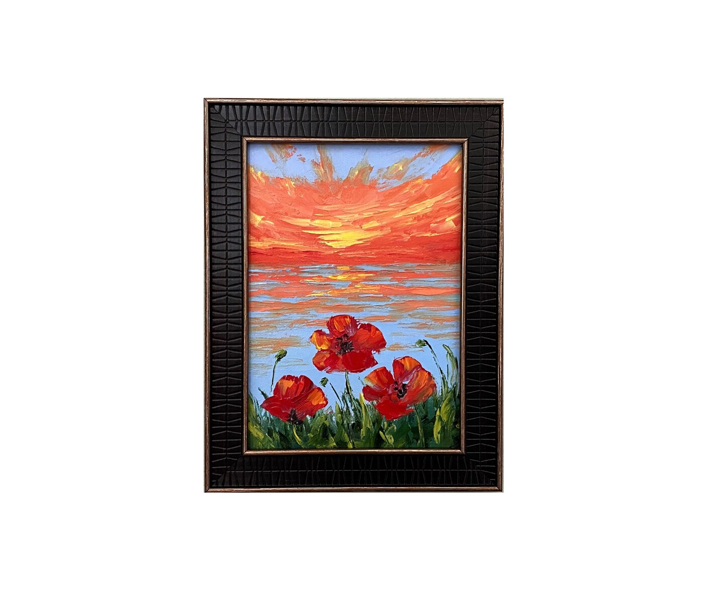 Poppy Field Oil Painting Original Ocean Sunset Wild Flowers Meadow ...