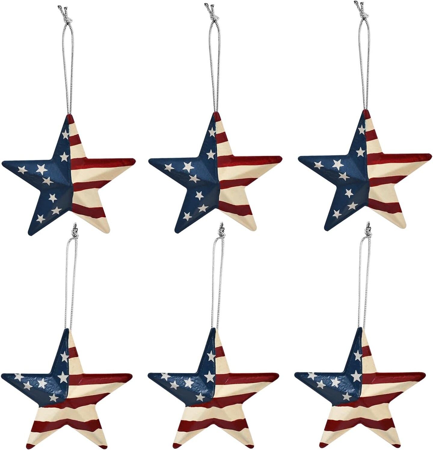 4th of July Day Metal Star Ornament for Tree American Flag Star Barn ...
