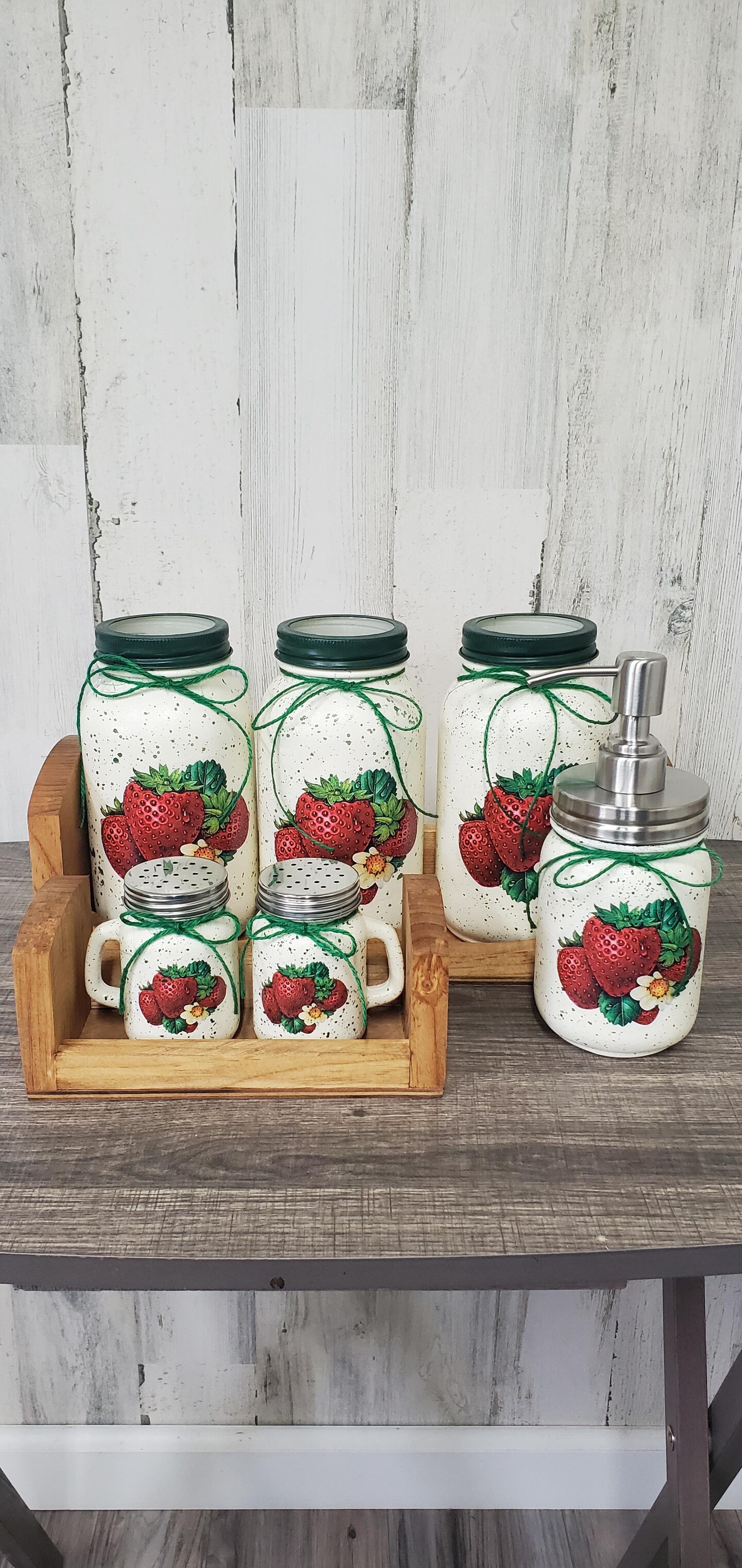 6 piece Strawberry utensil holder, Strawberry salt pepper shakers ...