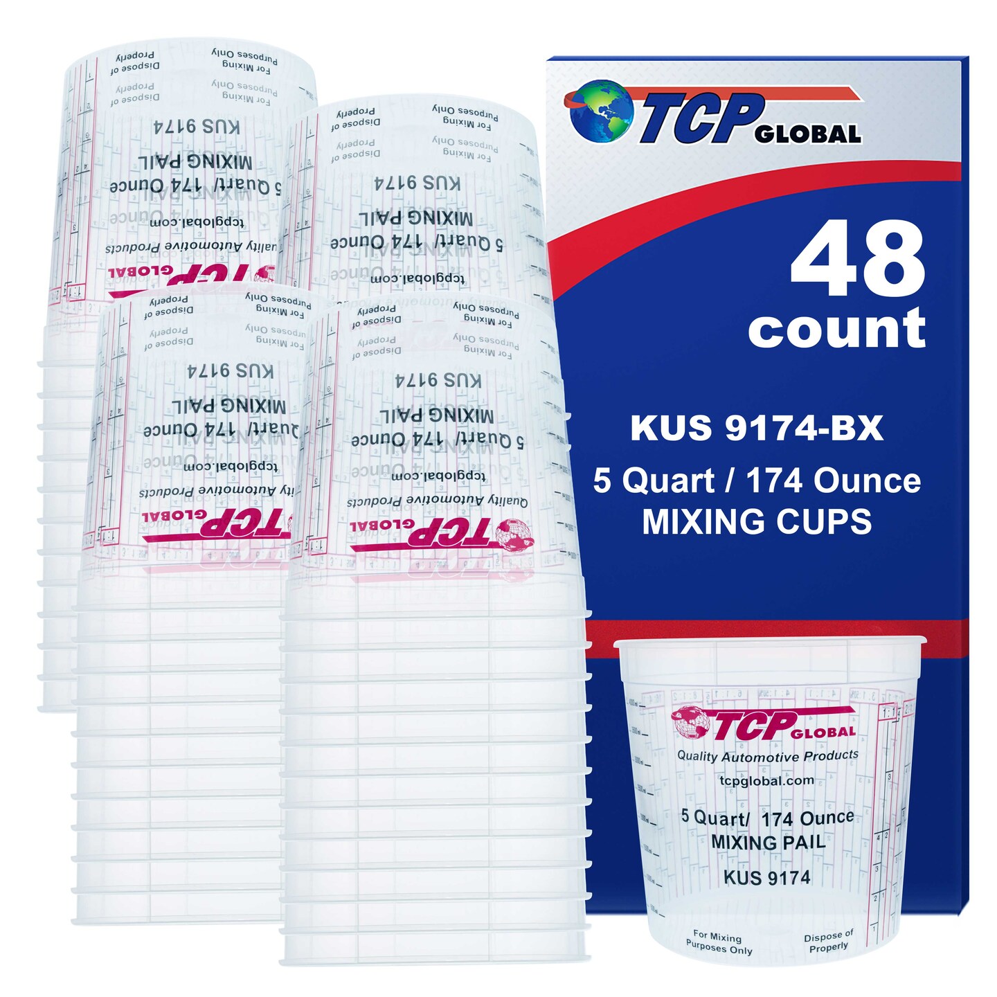 Case of 48 - Mix Cups - 5 Quart size - 174 ounce Volume Paint and Epoxy ...