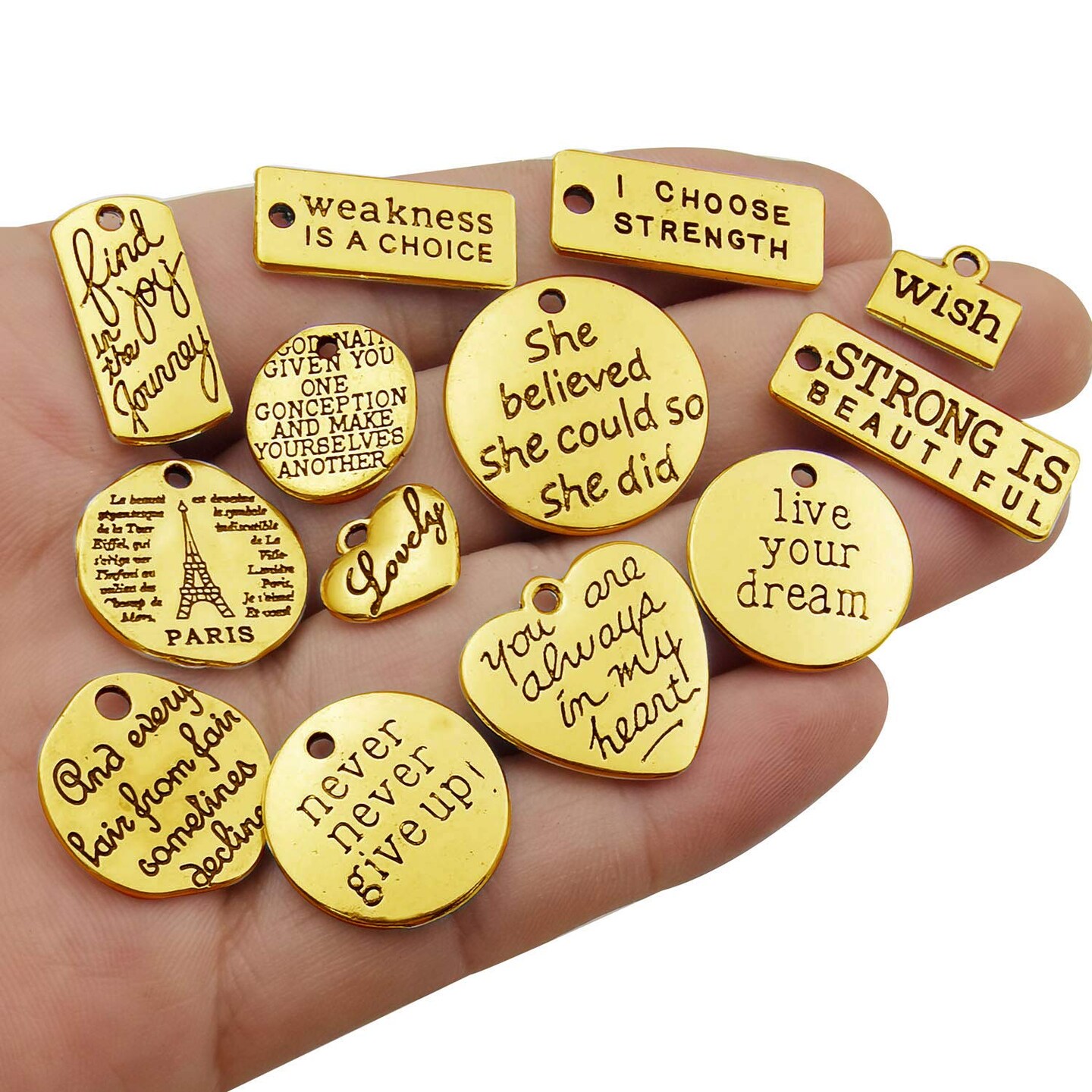 40 Pieces Antique Gold Inspiration Words Charms Craft Supplies Beads ...
