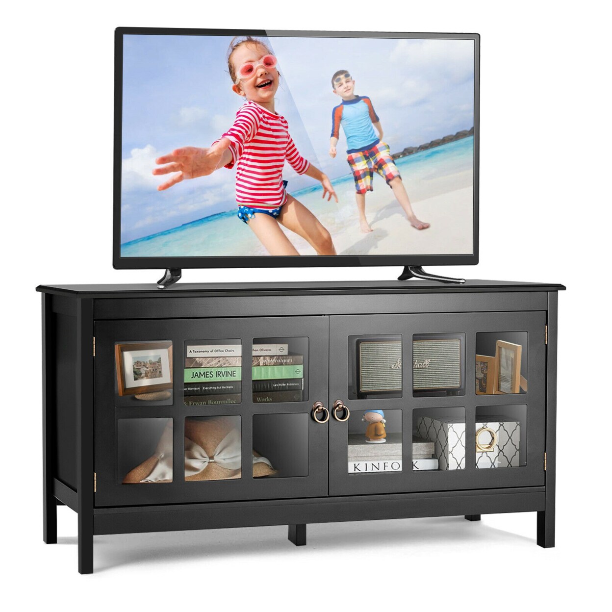 Gymax 50 TV Stand Modern Wood Storage Console Entertainment Center w/ 2 ...