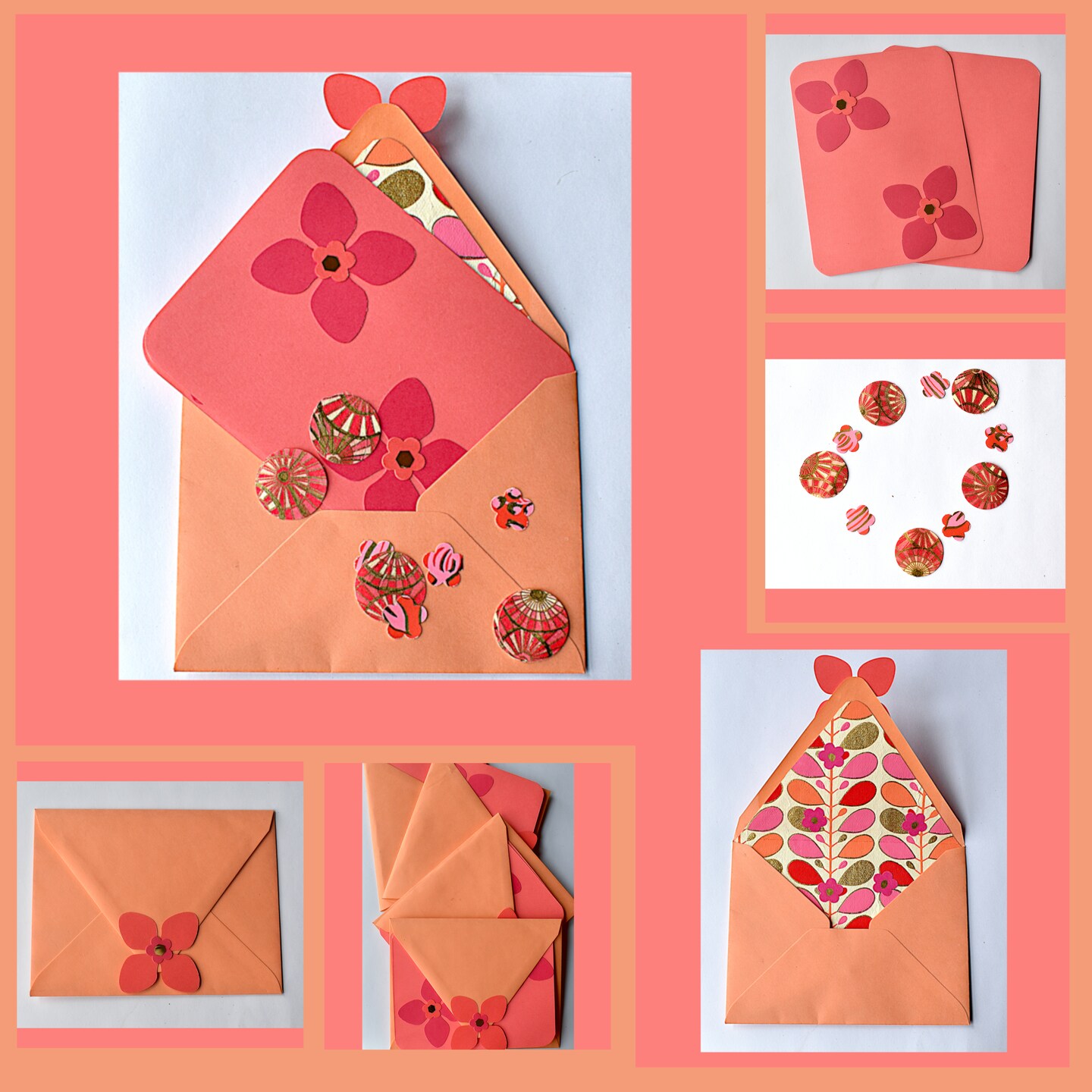 Pink and Peachy Modern Floral Lined Envelope A2 Stationery Set with ...