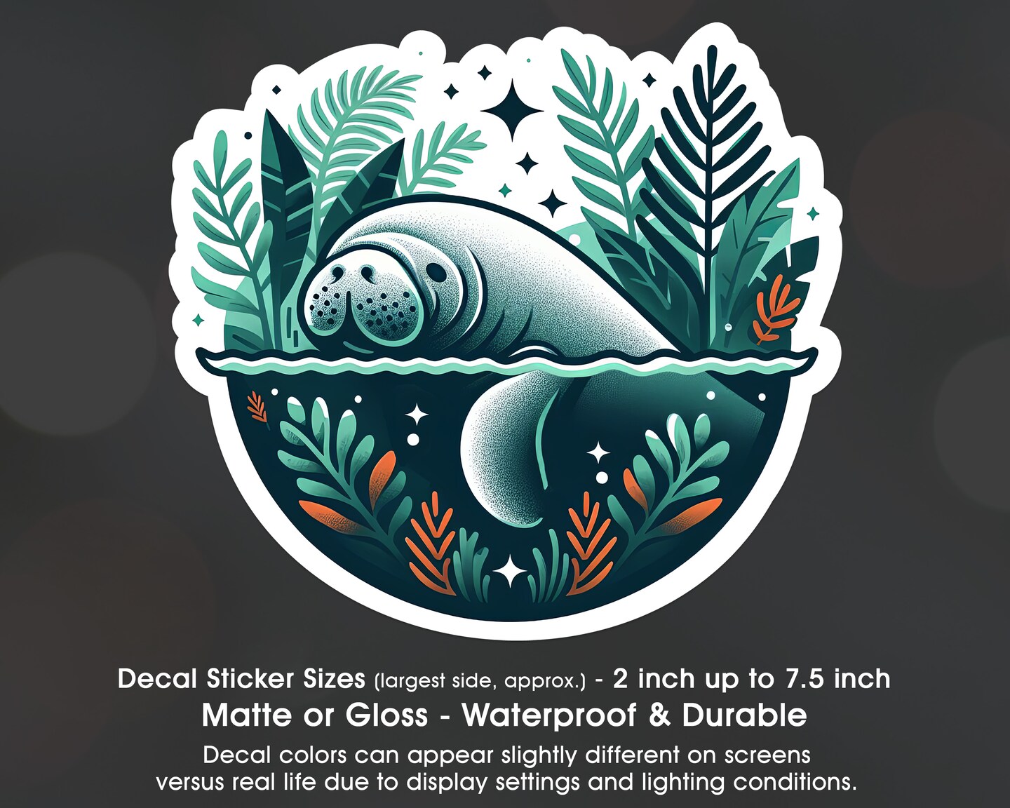 Manatee Cute Sea Cow, Vinyl Decal Sticker In Multiple Sizes, Waterproof ...