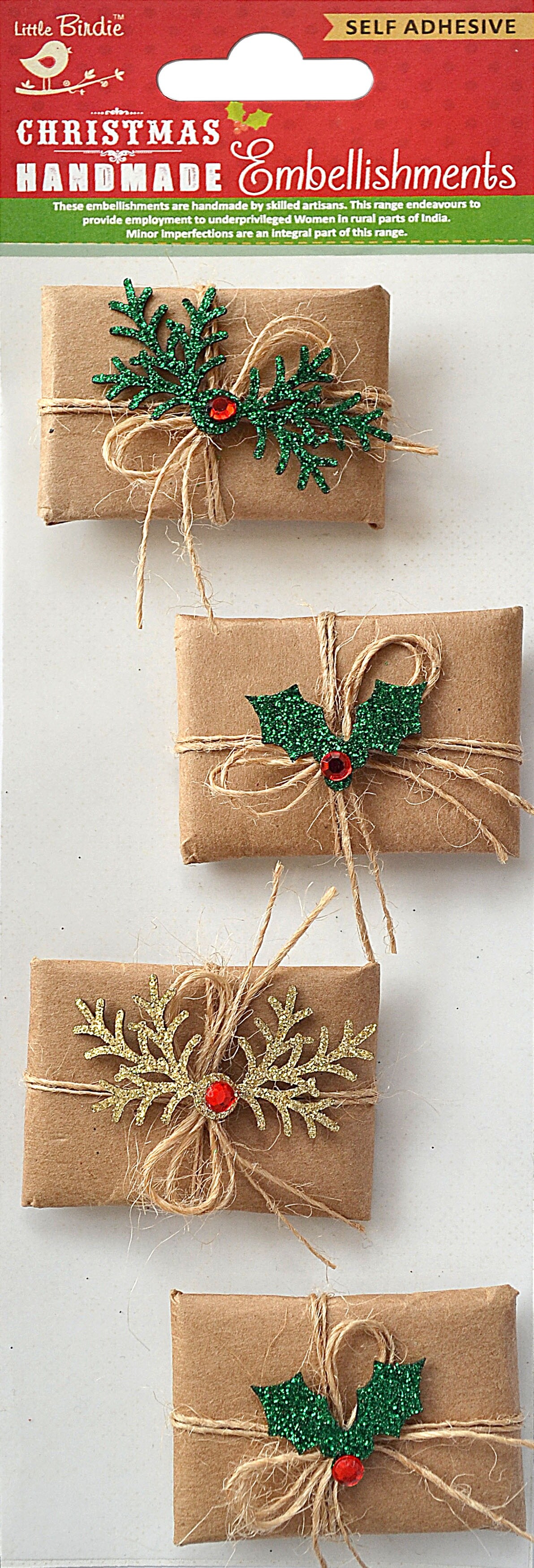 Little Birdie Christmas Sticker Embellishment 4/Pkg-Wrapped | Michaels