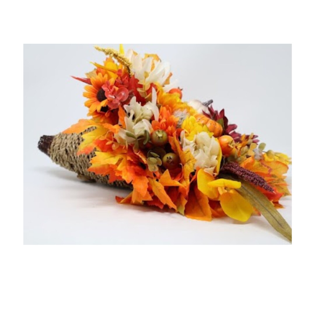 Fall Harvest Cornucopia Centerpiece Floral Arrangement with Fairy ...