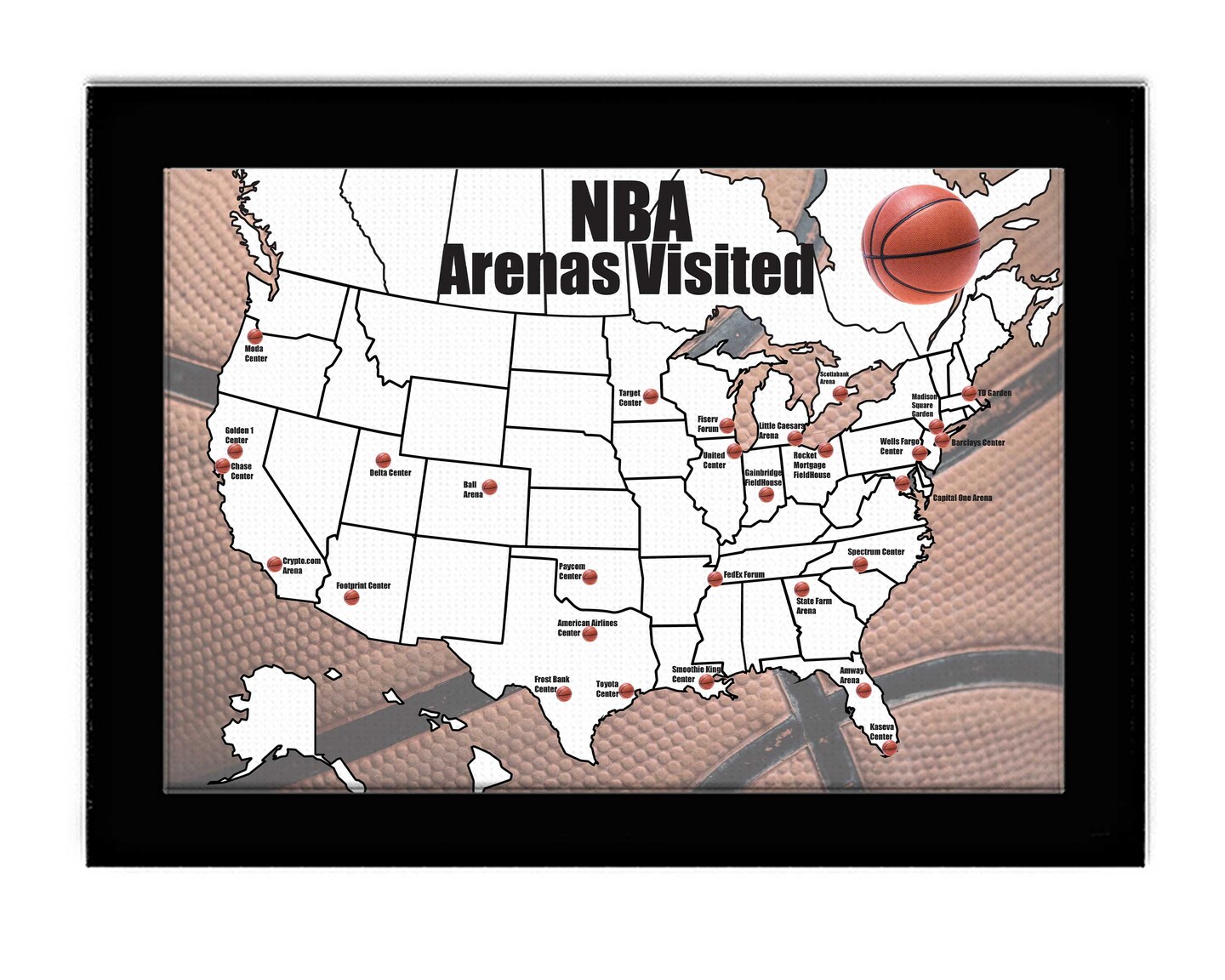 Pro Basketball Stadium Push Pin Map NBA Stadium Tracker Basketball ...