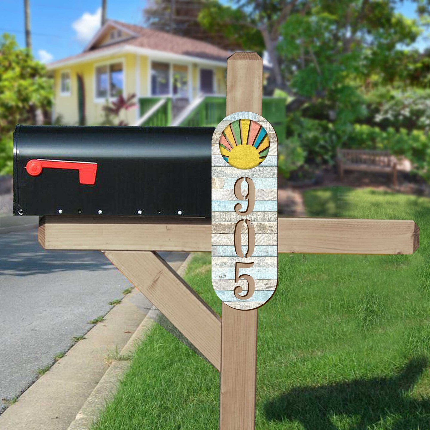 Sunrise Wooden House Number Plaque - Address sign - Address Number ...