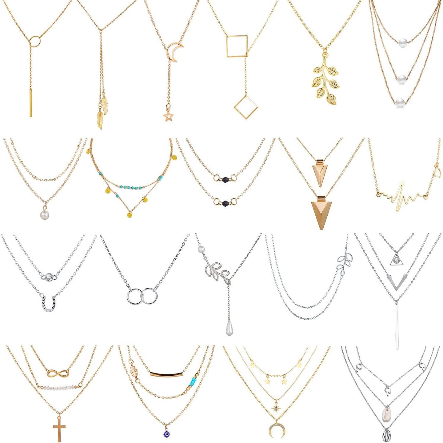 20 PCS Pendant Necklace with 14 PCS Gold,6 PCS Sliver,20 Styles of ...