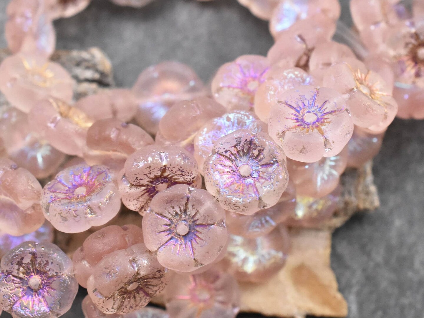 *12* 12mm Copper Rainbow Washed Etched Rosaline Pink Hawaiian Flower ...