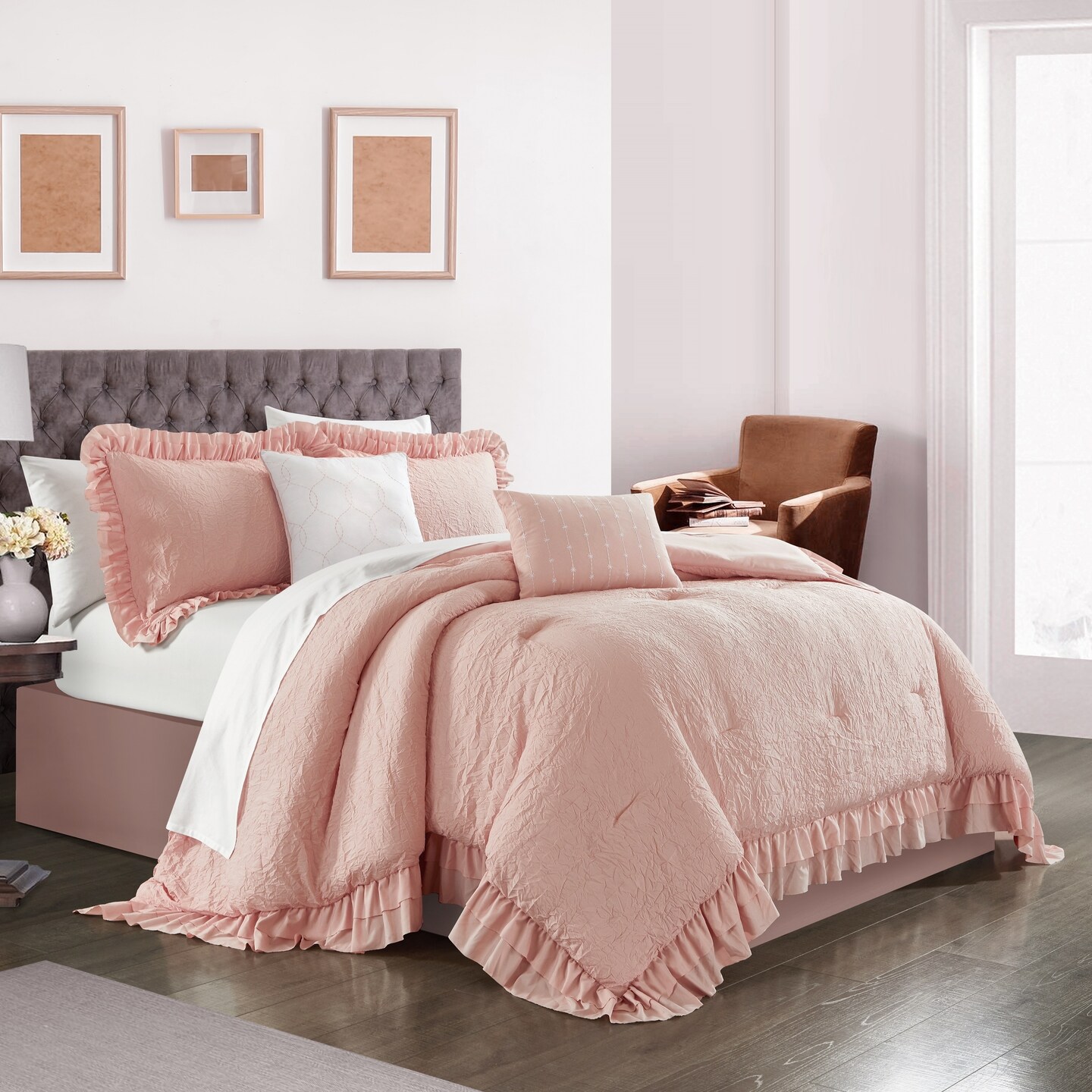 Chic Home 5 piece Kensley Comforter Set Washed Crinkle Ruffled Flange ...