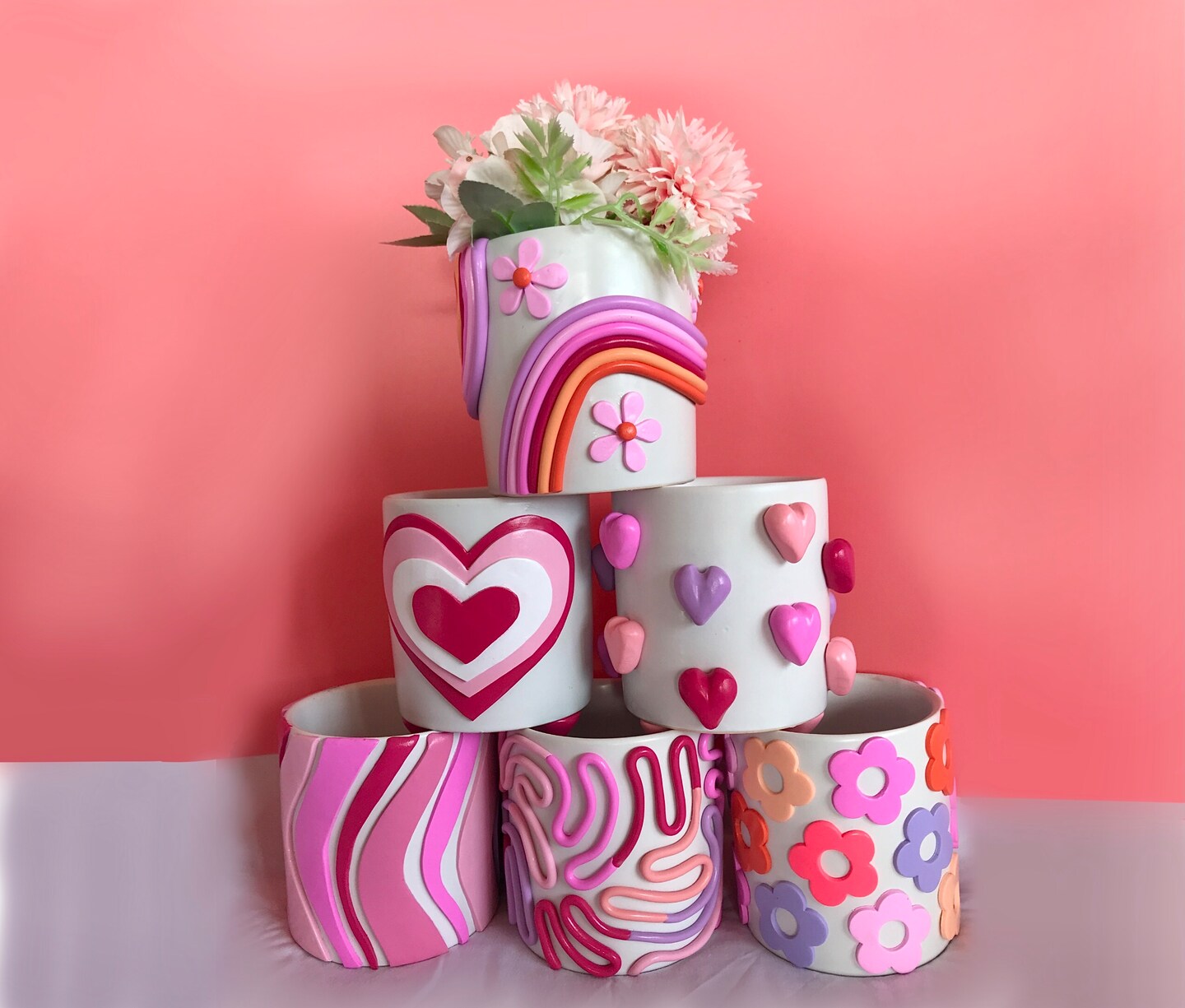 Pink Colorful Planters, Cute Ceramic Planter, Rainbow Pot Planter ...